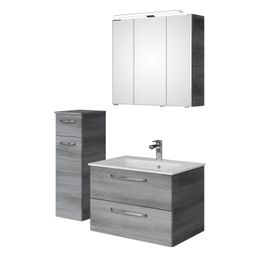 Badmöbel-Set SAPHIR "Badmöbel-Set Trentino 3-tlg Mineralmarmorwaschtisch LED-Spiegelschrank", grau (graphit struktur quer nb), Kastenmöbel-Sets, Badezimmer-Set mit Unterschrank inkl. Türdämpfer