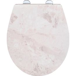 WC-Sitz Wenko "White Marble", rosa (rosa, beige, silberfarben), B:38cm L:44,5cm, Duroplast, Edelstahl, WC-Sitze, mit Relief, aus antibakteriellem Duroplast