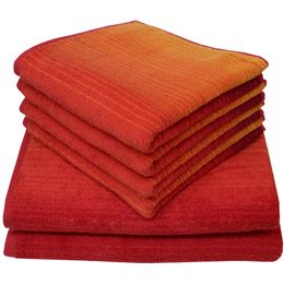 Handtuch Set Dyckhoff "mit Farbverlauf", rot, 6 Stk., Walkfrottee, Walkfrottee, Obermaterial: 100% Baumwolle, Handtuch-Sets, mit Farbverlauf;4 Handt&uuml;cher (50x100cm), 2 Duscht&uuml;cher (70x140cm)