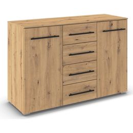 Kombikommode Rauch "Sideboard Schubladenkommode AVOLA mit Dekorfront", eiche artisan, B:120cm H:81cm T:42cm, Holzwerkstoff, Sideboards, vier große Schubladen und 2 Türen, mit 4 Einlegeböden MADE IN GERMANY