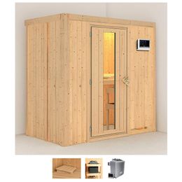 Sauna Karibu "Vada", beige (naturbelassen), Saunaofen, externe Steuerung, 9 kW, Saunen, 9 KW-Ofen mit externer Steuerung