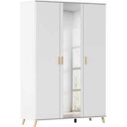 Kleiderschrank Rauch "Ottos Choice Skandi Kinderzimmer Bestseller Schlafzimmerschrank FALUN", weiß (alpinweiß), B:137cm H:203cm T:53cm, Holzwerkstoff, Schränke, im modernen Skandi-Look, Füße/Griffe Eiche massiv MADE IN GERMANY