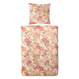 Bettwäsche Primera "Perkal-Bettwäsche Wonderful", orange, B/L: 155cm x 220cm, 1 Stk., 1 Stk., Perkal, B/L: 80cm x 80cm, 2 Stk., Perkal, Obermaterial: 100% Baumwolle, Bettwäsche, mit einem lebendigen Blumenmuster