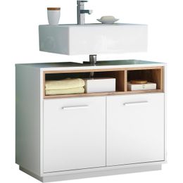 Waschbeckenunterschrank BASIC BY BALCULINA "Mila, Badezimmerschrank BxHxT 80x63x40 cm", weiß (weiß, weiß, wildeiche), B:80cm H:63cm T:40cm, FSC-zertifizierter Holzwerkstoff, Schränke, Breite 80cm, Tür L/R monierbar, FSC-Mix 70%