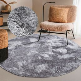 Hochflor-Teppich ELLE DECORATION "Calida", silber, H:28mm Ø:160cm, Polyester, Teppiche, Langflor, Shaggy, einfarbig, flauschig, weich, glänzend, modern, uni