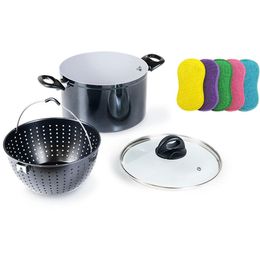 Spaghettitopf Genius "Cerafit Magic Pot", silber (silberfarben), B:26,2cm H:17,4cm L:33cm Ø:20cm, Töpfe, direkt entnehmbares Sieb, Induktion