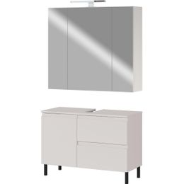 Badmöbel-Set Germania "Scantic", braun (kaschmir), B:80cm H:190cm T:34cm, Glas, MDF, Spanplatte, Kastenmöbel-Sets, mehrteiliges Set mit großem Waschbeckenunterschrank