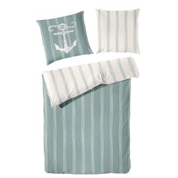 Bettwäsche Primera "Renforce-Bettwäsche Anchor", grün, B/L: 155cm x 220cm, 1 Stk., 1 Stk., Renforcé, B/L: 80cm x 80cm, 2 Stk., Renforcé, Obermaterial: 100% Baumwolle, Bettwäsche, mit Streifen