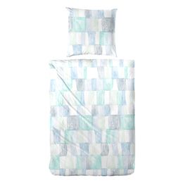 Bettwäsche Primera "Perkal-Bettwäsche Watercolor Check", blau, B/L: 155cm x 220cm, 1 Stk., 1 Stk., Perkal, B/L: 80cm x 80cm, 2 Stk., Perkal, Obermaterial: 100% Baumwolle, Bettwäsche, mit Karo-Muster