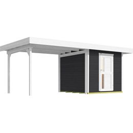 Gartenhaus Weka "Designhaus 172 B", grau (anthrazit, weiß), Fußboden im Gartenhaus, ohne Dacheindeckung, Holzwerkstoff, Gartenhäuser, mit Anbaudach