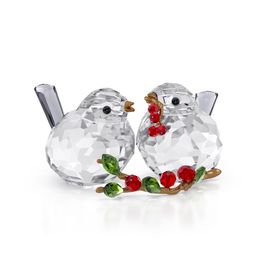 Tierfigur Swarovski "Dekofigur Kristallfigur Sammelfigur Idyllia Vogelpaar und Beeren", weiß (kristallweiß, rot, grün, grau, bronzefarben), Dekofiguren, Metall, Swarovski Kristall