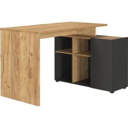 Eckschreibtisch Germania "Adrano", grau (graphit, navarra, eiche, nachbildung, navarra, eiche, nachbildung, navarra, eiche, nachbildung), B:120cm H:74cm T:90cm, Tische, mit integriertem Sideboard
