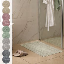 Badematte ANDIAMO "Havanna, 50x80 cm", beige (beige, mit bord&uuml;re), H:7,5mm, Baumwolle, Polyester, Badematten, Badematte, Badteppich, Uni Farben, Hoch-Tief Effekt, verschiedene Designs