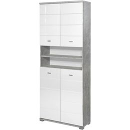Hochschrank BASIC BY BALCULINA "Pool, Badezimmerschrank BxHxT 76x190x31", weiß (beton, weiß hochglanz), B:76cm H:190cm T:31cm, Holzwerkstoff, Schränke, Breite 76cm, Tür L/R montierbar