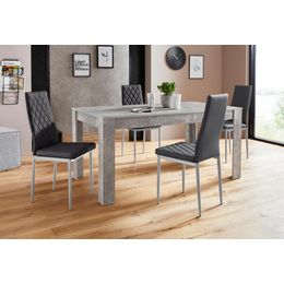 Essgruppe Inosign "Lynn160/Brooke", grau (beton optik, schwarz,), B:160cm, Sitzmöbel-Sets, Tisch mit 4 Stühlen