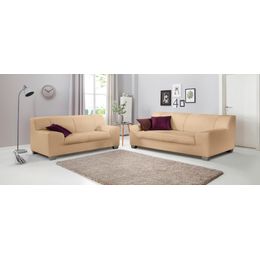 Polstergarnitur DOMO collection "Amando zeitlos und modern, komfortabel", beige (sand,), H:74cm T:79cm, PRIMABELLE-Microfaser aus 100% Polyester;SOFTLUX-Kunstleder;Strukturstoff aus 90% Polyester, 10% Polyacryl;NaturLEDER - echtes Rindsleder, Sitzm&ouml;bel-Sets, bestehend aus 2er- und 3er-Sofa