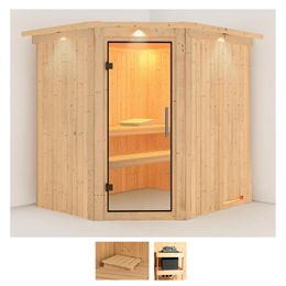 Sauna Karibu "Stine", beige (naturbelassen), ohne Ofen, (ohne Ofen), Saunen, ohne Ofen