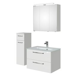 Badmöbel-Set SAPHIR "Badmöbel-Set Trentino 3-teilig Glas-Waschtisch mit LED-Spiegelschrank", weiß (weiß hochglanz), Kastenmöbel-Sets, Badezimmer-Set mit Unterschrank inkl. Türdämpfer