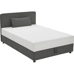 Bett "Corinna", grau (dunkelgrau), B:102cm H:97cm L:210cm, ATLANTIC HOME COLLECTION, Betten, Boxbett inkl. Stauraum, Cord, erhältlich in unterschiedlichen Breiten