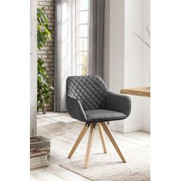 Esszimmerstuhl Salesfever "Bequemer Atuhl", grau (grau, holzfarben), B:59cm H:88cm T:61cm, Metall, Polyester, Stühle, Elegantes 2er-Set, Rückenlehne mit Diamantsteppung