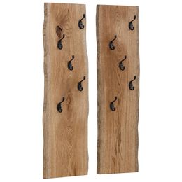 Garderobenpaneel Home Affaire "Brodi", braun (smoked geölt), Massivholz, Garderobenpaneele, aus massiver Eiche in Wellenform, 2er-Set mit je 5 Metallhaken