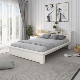 Massivholzbett Home Affaire ""KERO" BESTSELLER Stauraum im Kopfteil", weiß, B:164cm L:224cm, Betten, zertifiziertes Massivholz (Kiefer), optional mit Schublade