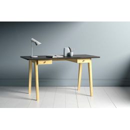 Schreibtisch WOODMAN "Nice", grau (smoke, eichefarben, dunkelbraun), B:140cm H:75cm T:70cm, Tische, im skandinavian Design, Tischbeine aus massiver Eiche, FSC