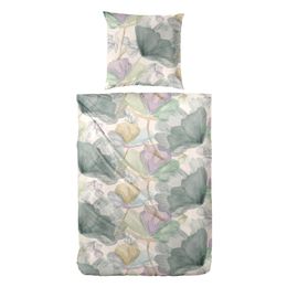 Bettwäsche Primera "Mako-Satin -Bettwäsche Lucida", grün, B/L: 135cm x 200cm, 1 Stk., 1 Stk., Mako-Satin, B/L: 80cm x 80cm, 2 Stk., Mako-Satin, Obermaterial: 100% Baumwolle, Bettwäsche, mit frischem Blumendesign