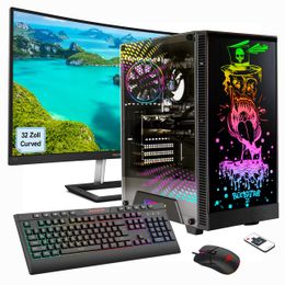 GAMEMAX PC-Komplettsystem "Multimedia-PC Rockstar", Energieeffizienz: F (A-G), schwarz, Microsoft Windows 11 Home (64 Bit), 16 GB RAM 1.000 GB SSD, Computer_Komplettsysteme, Windows 11,inklusive 32" Curved Monitor Philips E-line 322E1C