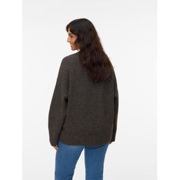 Strickpullover Vero Moda CURVE "VMCBOOM LS O-NECK PULLOVER GA NOOS CUR", Damen, Gr. S, braun (chocolate torte detail:melange), Strick, Obermaterial: 85% Polyester, 7% Polyacryl, 5% Wolle, 3% Elasthan, meliert, loose fit normal, Rundhals, Rippstrickbündchen, Pullover