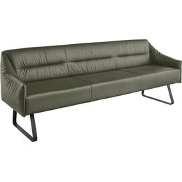 Essbank Musterring "JustB SP500", grün (olive), B:232cm H:86cm T:70cm, Sitzbänke, Metallkufe schwarz, verschiedene Farben, Breite 220 oder 250 cm