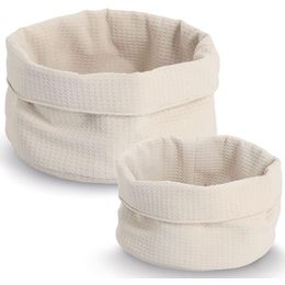 Aufbewahrungskorb zeller PRESENT "Waffelpiqué 2-tlg.", creme, B:20cm H:12cm T:20cm Ø:20cm, Polyester, Aufbewahrungsboxen, hochwertiges Waffelpiqué, Rand krempelbar