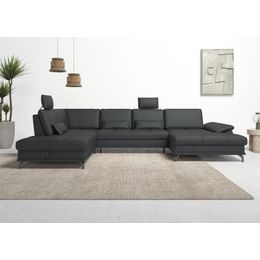 Wohnlandschaft Places of Style "Costello U-Form, B: 363 cm mit Sitztiefen-, Armteilverstellung &", schwarz, B:363cm H:89cm T:223cm, Luxus-Microfaser (90% Polyester, 10% Polyamid);Samtoptik (100% Polyester), Sofas, 3 Nierenkissen, optional Bettfunktion & Bettkasten
