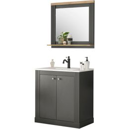 Badmöbel-Set Home Affaire "WESTMINSTER, Bad im Landhausstil, 2-teiliges Badezimmer", grau (grau dunkel), B:80cm H:200cm T:44cm, Kastenmöbel-Sets, Waschtisch, Spiegel mit Ablage, in 2 Farben verfügbar, Breite 80 cm