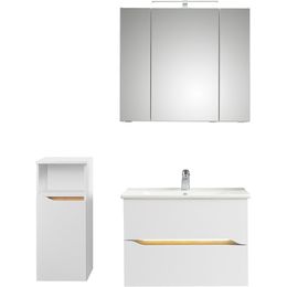 Badmöbel-Set SAPHIR "Quickset 3-teilig, Keramik-Waschtisch und LED-Spiegelschrank", weiß (weiß seidenglanz), B:110cm T:45cm, Glas, Keramik, Spanplatte, Kastenmöbel-Sets, Unterschrank, inkl. Türdämpfer, 4 Türen, 1 offenes Fach, Bad-Set