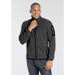 Strickfleecejacke CMP "MAN JACKET FIX HOOD", Herren, Gr. 50, grau (nero, glacier), Strick, Obermaterial: 100% Polyester, normal, hoch geschlossener Ausschnitt, eingesetzt eingefasste Kante, Jacken
