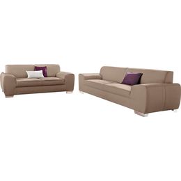 Polstergarnitur DOMO collection "Ricardo kubisch, modern und elegant, bequemes Sofa", beige (natur), Microfaser PRIMABELLE, Sitzm&ouml;bel-Sets, Set: 2-Sitzer und 2,5-Sitzer