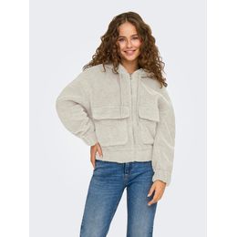 Kapuzenplüschjacke Only "ONLTANJA TEDDY HOOD JACKET OTW NOOS", Damen, Gr. S, grau (pumice stone), Plüsch, Obermaterial: 100% Polyester, unifarben, regular fit normal, Bündchen, Jacken