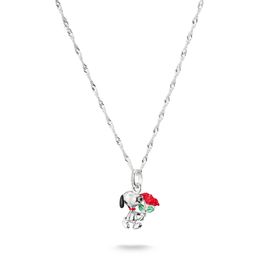 Kette mit Anhänger Thomas Sabo "Thomas Sabo x Peanuts Kette Snoopy mit Rosen" Gr. 45, silberfarben, schwarz, rot, grün, Halsketten, Damen, 45, Silber 925 (recycelt), L: 45 B: 14mm, B:14mm