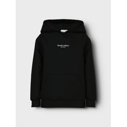 Kapuzensweatshirt name it "NKMBRODY LS NREG SWEAT WH BRU NOOS", Jungen, Gr. 116, schwarz, Sweatware, Obermaterial: 70% Baumwolle, 30% Polyester, unifarben, normal normal, Rundhals, Rippbündchen, Sweatshirts, mit kleinem Logoprint