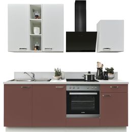 K&uuml;chenzeile KOCHSTATION "KS-Bari", wahlw. mit E-Ger&auml;ten", wei&szlig; (k&uuml;che: wei&szlig;, korpus: wei&szlig;, arbeitsplatte: wei&szlig; steinstruktur), B:220cm T:60cm, Komplettk&uuml;chen-Sets, K&uuml;chenzeile, Soft-Close-Funktion und Vollauszug, vormontiert, Breite 220 cm