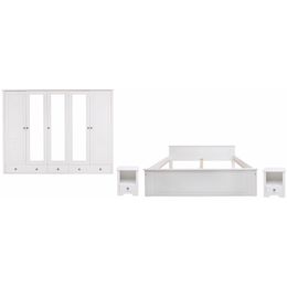 Schlafzimmer-Set Home Affaire "Hugo", weiß, B/H: 180cm x 200cm, Schlafzimmermöbel-Sets, Bett 180x200 cm, 5-trg Kleiderschrank und 2 Nachttische
