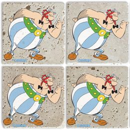 Getränkeuntersetzer LUCKYLINDE "Obelix Motiv Fliesen Steine", blau, B:10cm H:10cm T:1cm, Naturstein, Untersetzer, Asterix Set Topfuntersetzer Naturstein Untersetzer 10x10x1cm