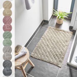 Badematte ANDIAMO "Havanna, 50x80 cm", beige (beige, gestreift), H:7,5mm, Baumwolle, Polyester, Badematten, Badematte, Badteppich, Uni Farben, Hoch-Tief Effekt, verschiedene Designs