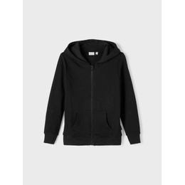 Kapuzensweatjacke name it "NKMNESWEAT CARD W HOOD UNB NOOS", Jungen, Gr. 104, schwarz, Sweatware, Obermaterial: 80% Baumwolle, 20% Polyester, unifarben, normal hüftbedeckend, Bündchen, Sweatjacken, in klassischer Form