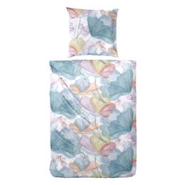 Bettwäsche Primera "Mako-Satin -Bettwäsche Lucida", blau, B/L: 135cm x 200cm, 1 Stk., 1 Stk., Mako-Satin, B/L: 80cm x 80cm, 2 Stk., Mako-Satin, Obermaterial: 100% Baumwolle, Bettwäsche, mit frischem Blumendesign