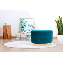 Hocker Kayoom "Nano 410, Hocker in stilvollem Design, ovale Form, mit Fuß aus Metall", blau (petrol), B:55cm H:43cm T:35,5cm, Bezug: 100% Polyester (Samt) Korpus: MDF, Kiefer Sockel: Stahl, Hocker, Gold Akzente, Bequem, Modern, mit pflegeleichtem Stoffbezug