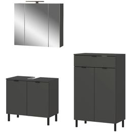 Badmöbel-Set Germania "GW-Arcena", grau (graphit), B:76cm H:200cm T:34cm, Glas, Spanplatte, Kastenmöbel-Sets, mit integrierter LED-Beleuchtung