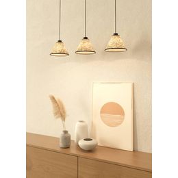 Eglo Hängeleuchte "OXPARK", schwarz (schwarz weiß, grün), 3, Ø 0cm H: 110cm, 1 Stk., Leuchten, Pendelleuchte, Esszimmerlampe, Textil mit Bambusblättern, Hängeleuchte