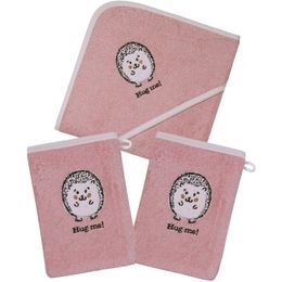 Wörner Handtuch Set WÖRNER "Igel rosa Kapuzenbadetuch mit 2 Waschhandschuhen", rosa, 3, Frottier, Frottier, Obermaterial: 100% Baumwolle, Handtücher, mit süßer Igelstickerei